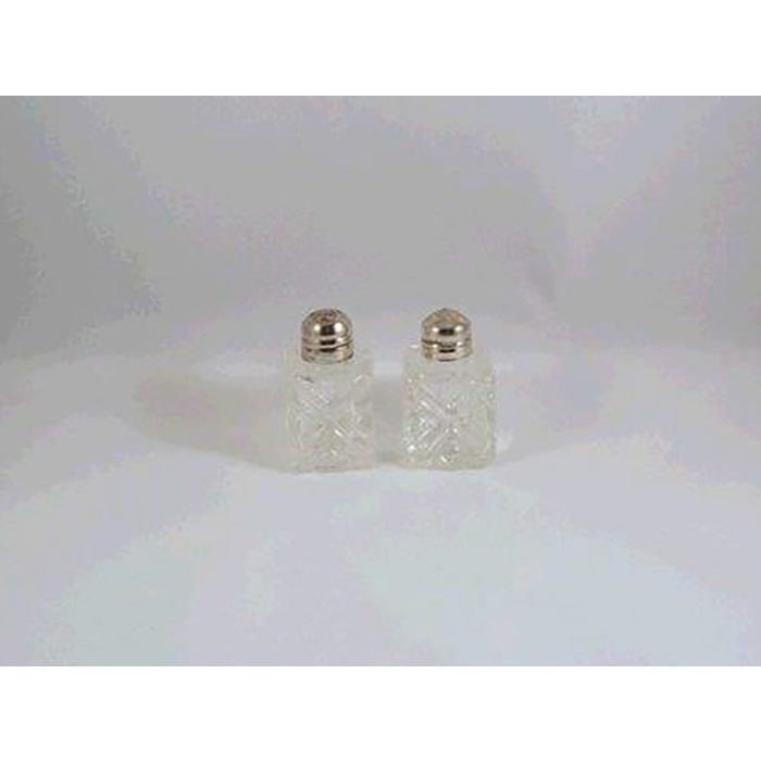 Rent the Clear Etch Glass Salt and Pepper Set Silver Cap | CORT Party ...